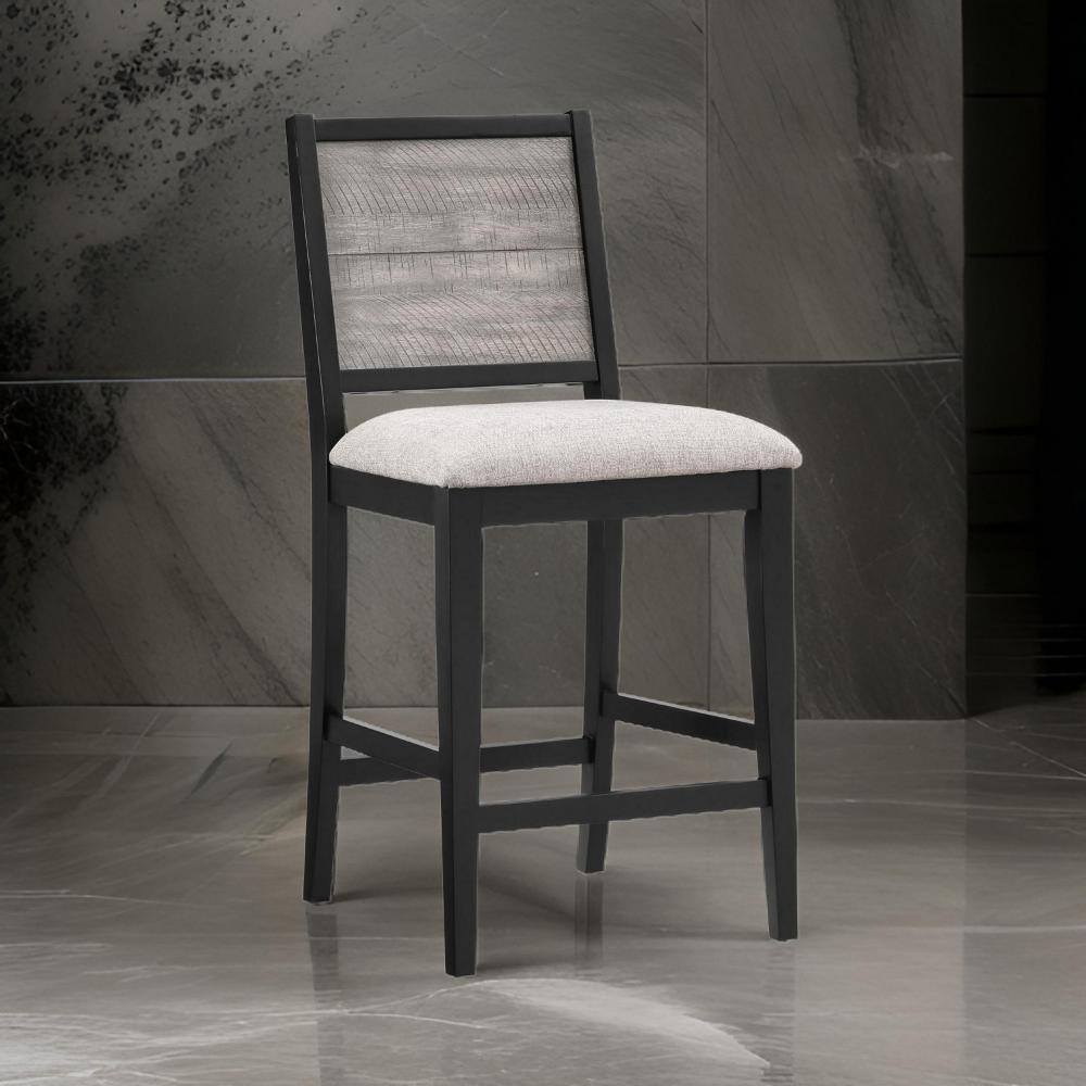 Benjara 26.5 in. Gray and Black Low Back Wood Frame Bar Stool with ...