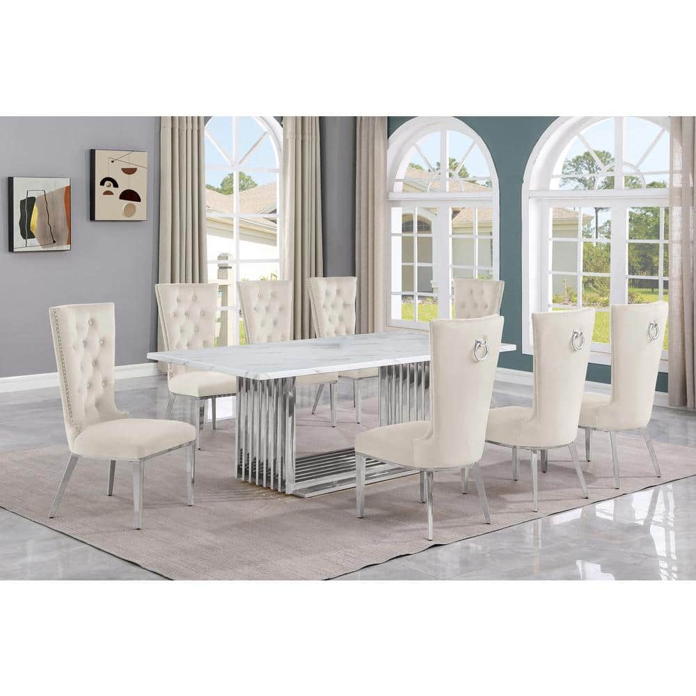 Best Quality Furniture Lisa 9-Piece Rectangular White Marble Top ...