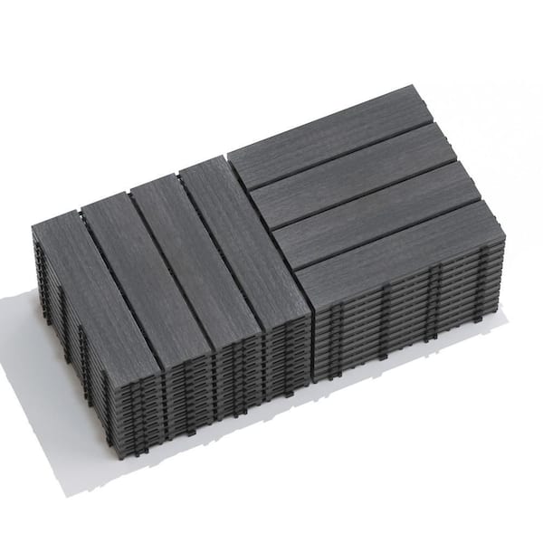 11.8 in. Dark Gray Square WPC Wood-Plastic Composite Patio Interlocking ...