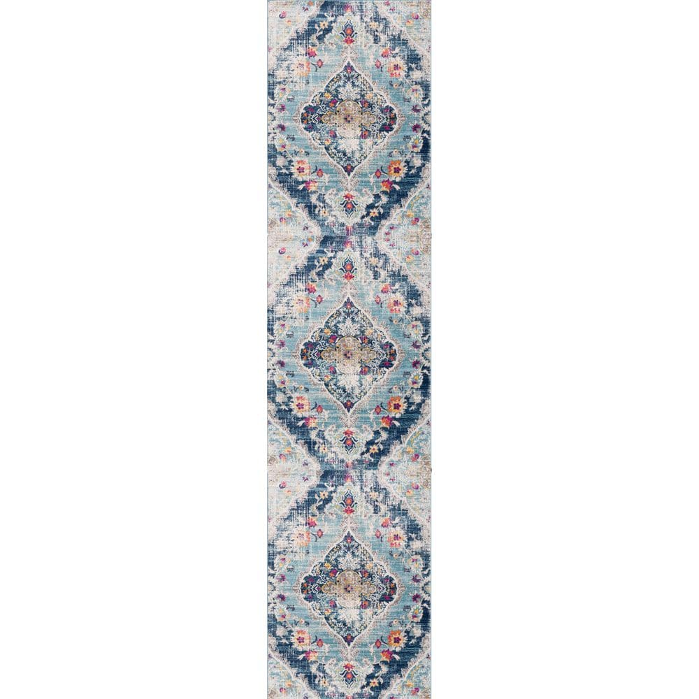Rug Branch Savannah Blue Grey 2 ft. x 9 ft. Boho Indoor Transitional ...