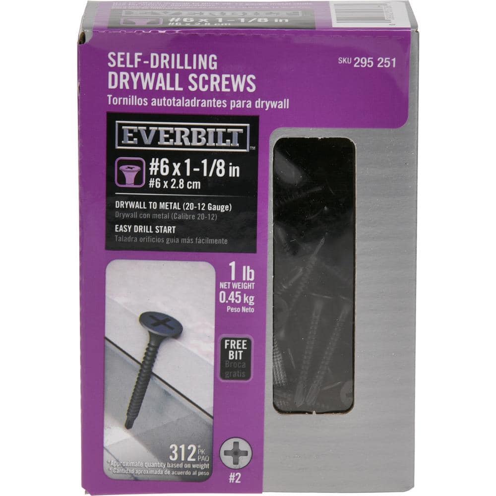 Everbilt #6 x 1-1/8 in Phillips Bugle Head Drywall Screw (1 lb./Box ...