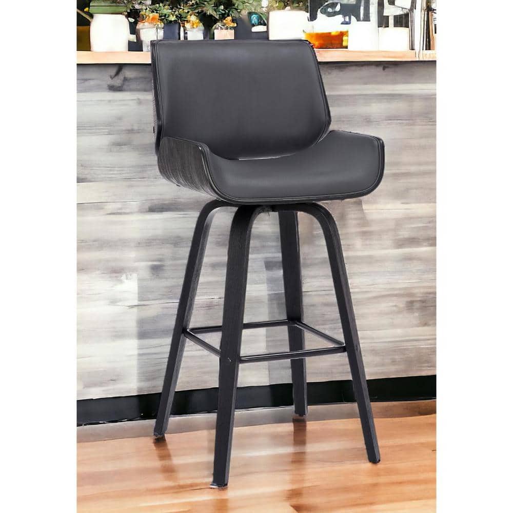 HomeRoots 30 in. Gray High Back Metal Bar Stool Faux Leather Seat ...