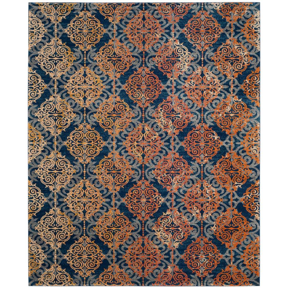 SAFAVIEH Evoke Blue/Orange 9 ft. x 12 ft. Geometric Area Rug EVK230S-9 ...