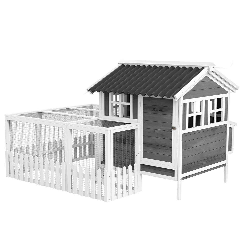 Dark Gray Wood Birdhouse Outdoor Chicken Coop Hen House for 3-4 ...