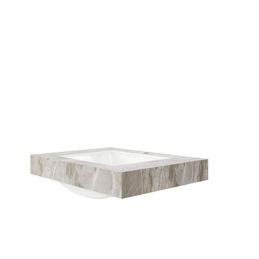 LIVACA 30 in. Vessel Bathroom Sink 19.69 in. in Light Gray Ceramic with ...