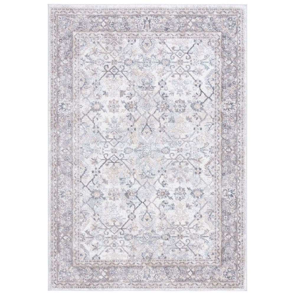 SAFAVIEH Opal 5 ft. x 8 ft. Gray/Beige Floral Border Distressed Area ...