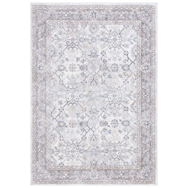 SAFAVIEH Opal 5 ft. x 8 ft. Gray/Beige Floral Border Distressed Area ...