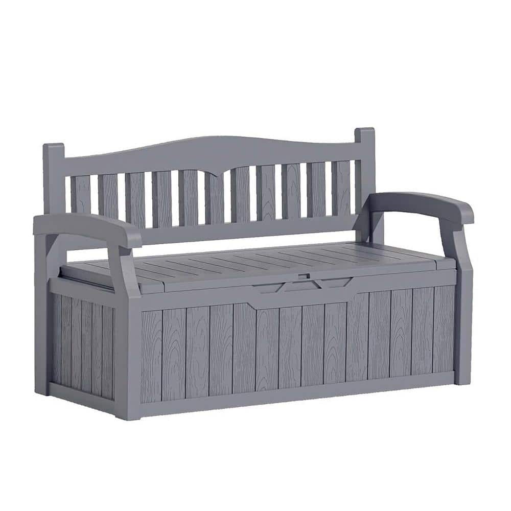 70 Gal. Grey Water-Resistant Plastic Outdoor Storage Bench Z0D66X6YQ3 ...
