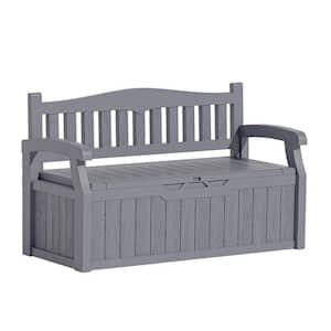 80 Gal. Grey Resin Outdoor Storage Bench Lockable for Patio Furniture ...