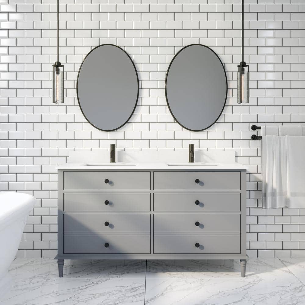 ART BATHE Flynn 60 in. W x 22 in. D Bath Vanity in Gray ENGRD Stone ...