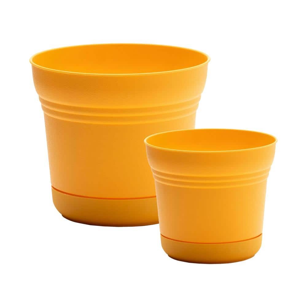 Bloem Saturn 5 in. and 7 in. Resin Planter Bundle, Earthy Yellow DCB ...