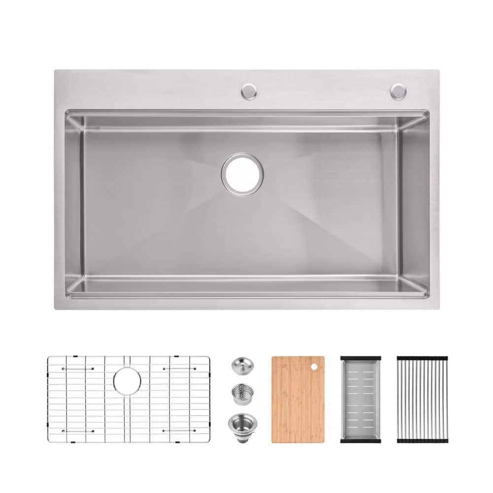 HMMHVV 36 in. Drop-In Single Bowl Stainless Steel Workstation Kitchen ...