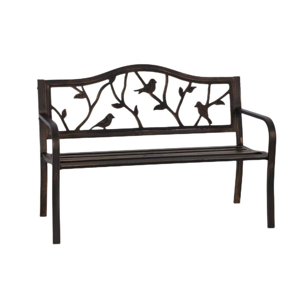 Afoxsos 50 in. Outdoor Metal Patio Bench Garden Bench in Bronze with ...