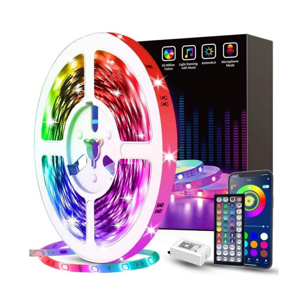 BIBIVIS 50 ft. RGB LED Smart Music Sync Color Changing Led Strip Lights ...