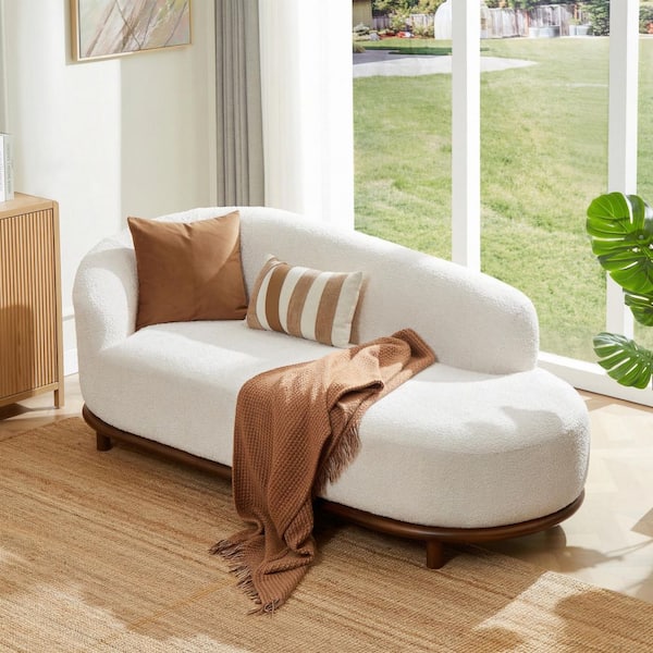 CHRISTOPHER KNIGHT HOME Oluina White Boucle Round Arm Solid Wood Frame ...