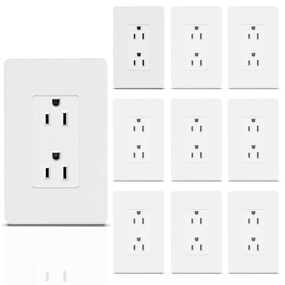 Lukyamzn 15A Decorator Receptacle Outlet with Wall Plate, Non-Tamper ...