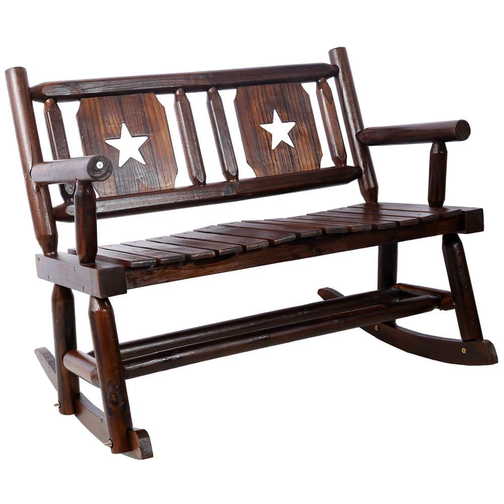 Brown 43 in. W x 33.6 in. L x 35.8 in. H Wood Rocking Park Bench ...