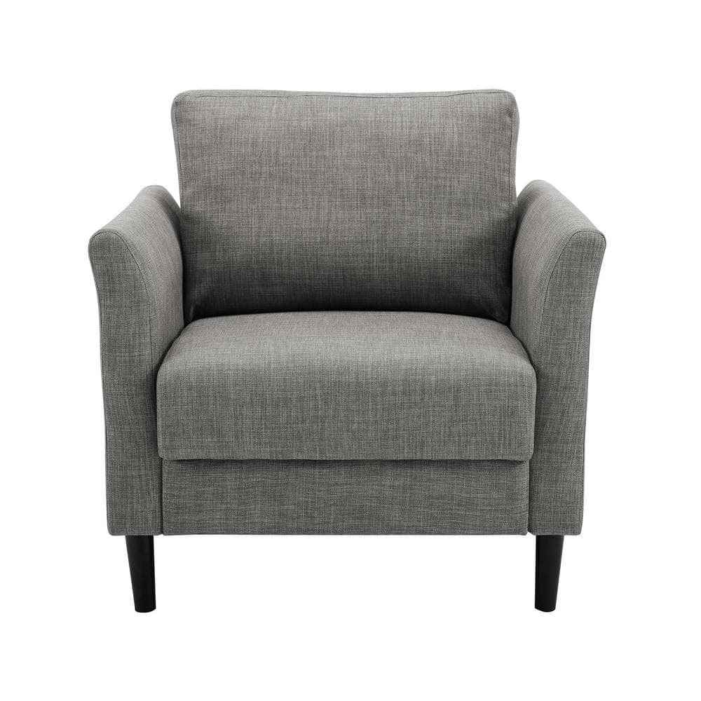 HOMESTOCK Mid-Century 33 in. Gray Linen Arm Chair with Wooden Legs 64030W - The Home Depot