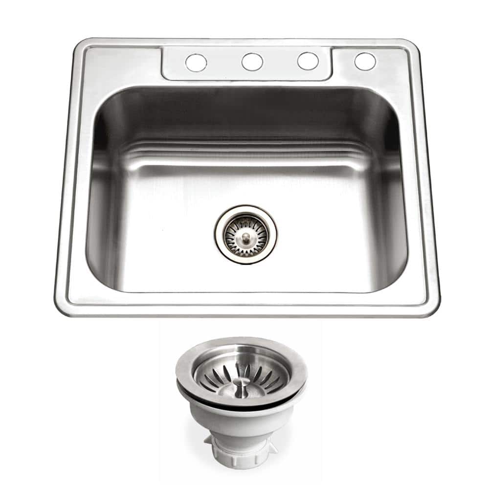 HOUZER Houzer Glowtone 25 in. Stainless Steel Topmount 4-hole Single ...