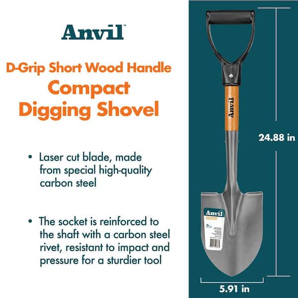 Anvil 18 in. Wood D-Grip Short Handle Carbon Steel Compact Digging ...