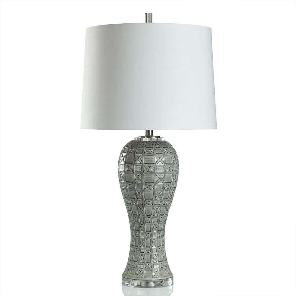 StyleCraft 35.5 in. Grey Glazed, Geometric Shapes Table Lamp with Off ...