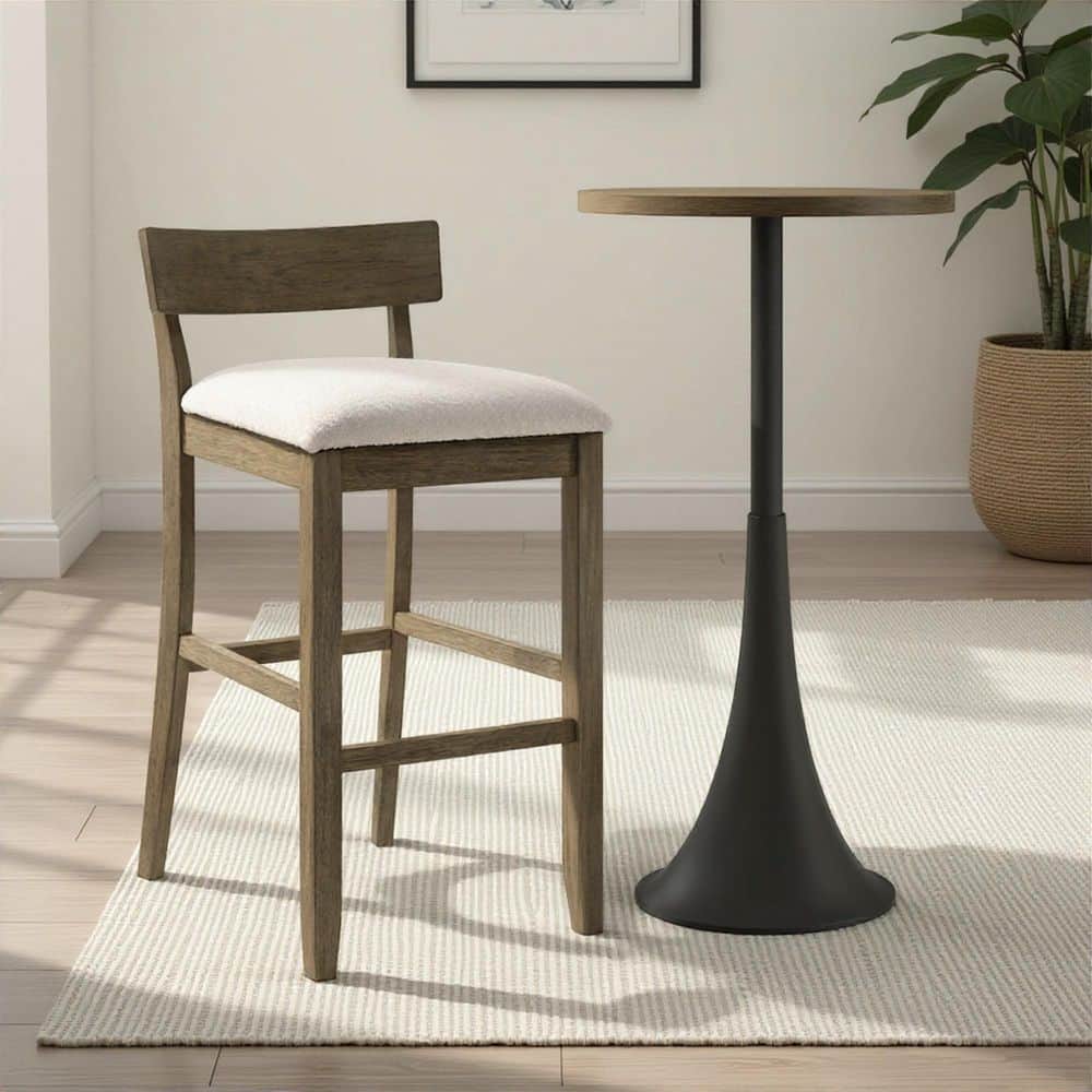 Armen Living Merie 37 in. H White/Putty Brown Medium Back Wood Bar ...