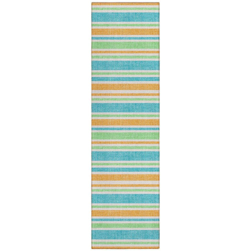 HomeRoots Teal Blue, Yellow, Green 2 ft. x 8 ft. Woven Striped ...