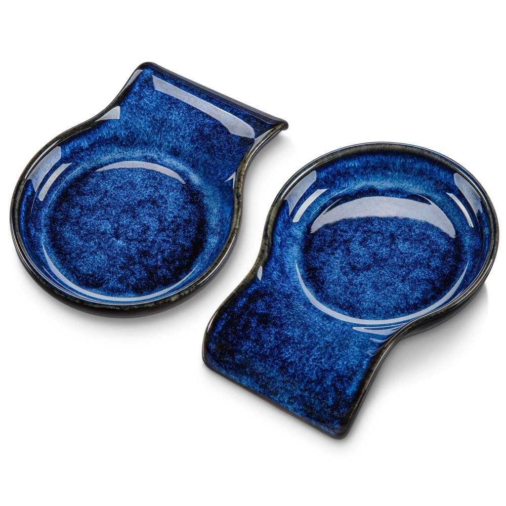 LOVECASA 2-Piece Blue Spoon Rest for Kitchen Porcelain Spoon Holder ...
