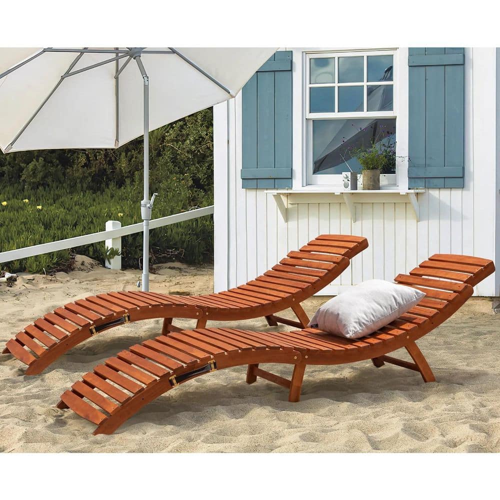 Tozey 2-Pieces Chillrest Foldable Acacia Wood Outdoor Chaise Lounge V ...