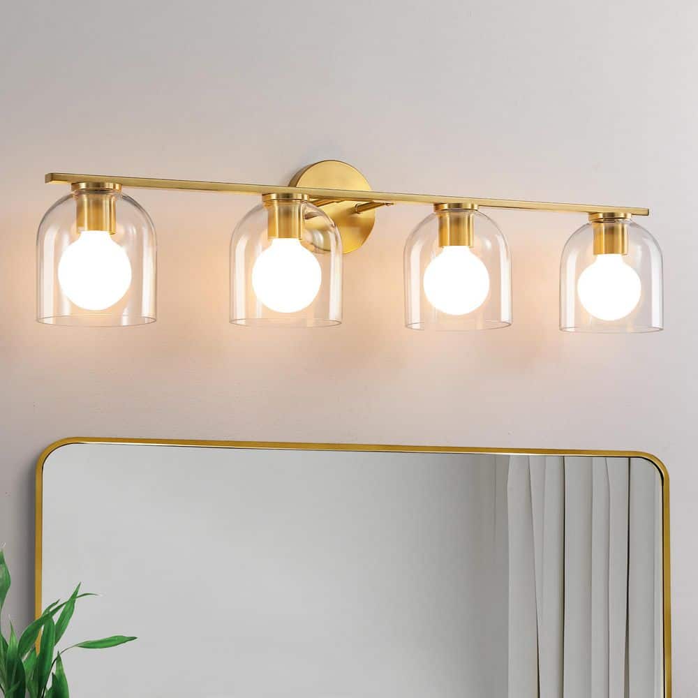 KAISITE 32 in. 4-Light Modern Gold Vanity Light with Clear Glass Shade ...