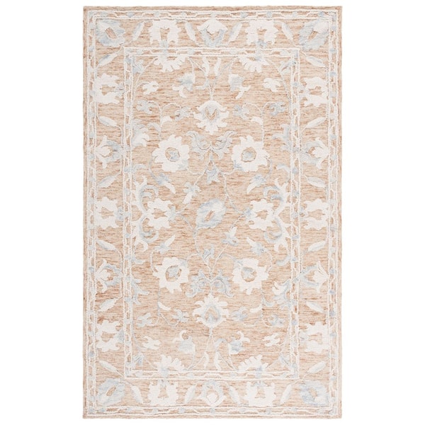 SAFAVIEH Marquee 4 ft. x 6 ft. Rust/Blue Ornate Floral Border Area Rug ...