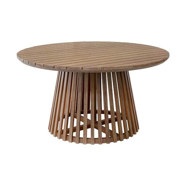 Benjara Brown Round Wood Outdoor Dining Table BM315710 - The Home Depot