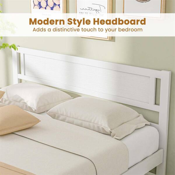 Costway White Wood Frame Full Platform Bed with Storage Costway White Wood Frame Full Platform Bed with Storage