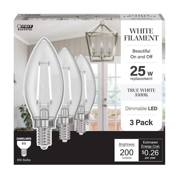 Feit Electric 25W Equivalent B10 E12 Candelabra Dim White Filament ...