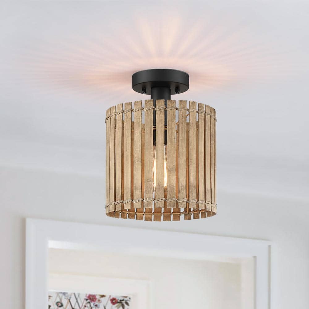 TRUE FINE Marmont 9.1 in. 1-Light Bamboo Semi Flush Mount Ceiling Light ...