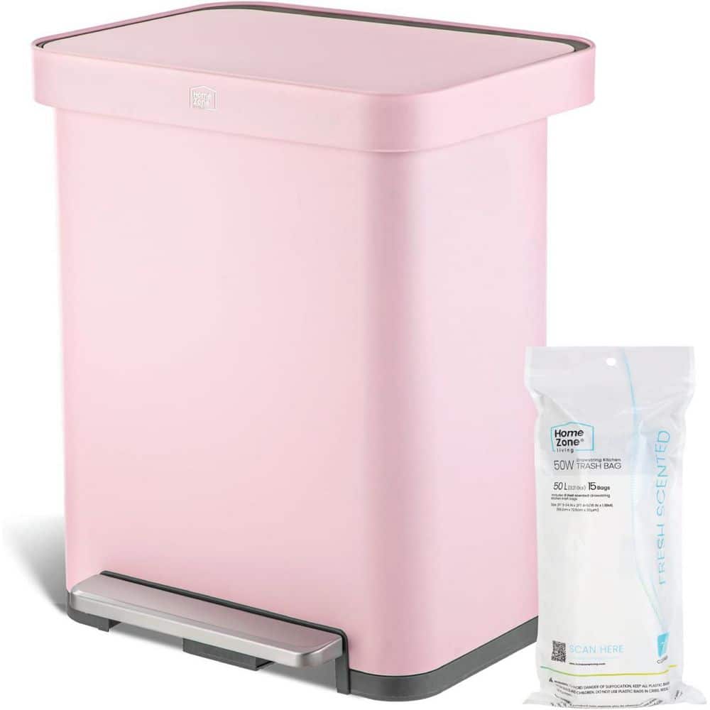 Home Zone Living 13 Gal. Pink Stainless Steel Kitchen Trash Can with ...