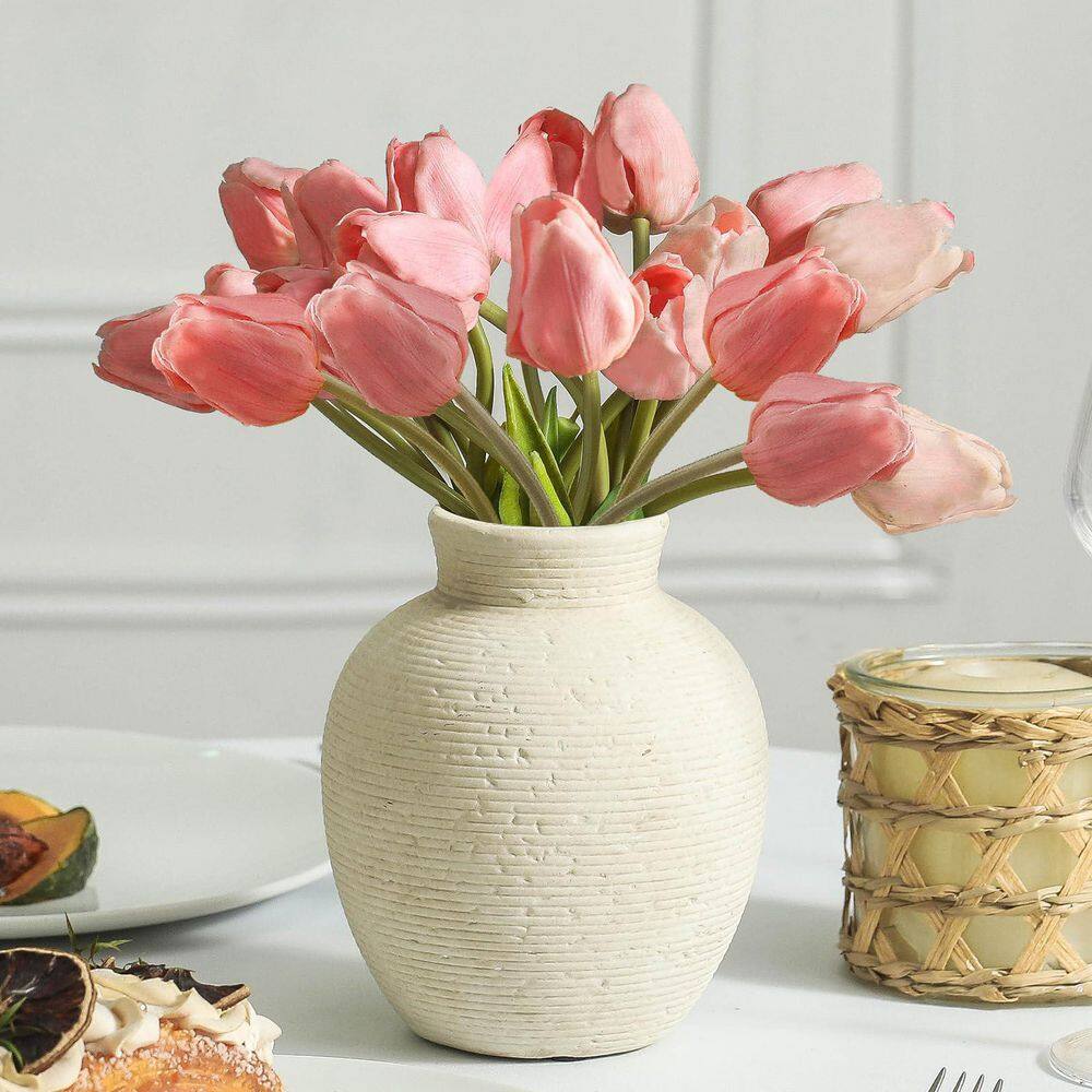 6 in. Rustic Ceramic Round Farmhouse Flower Vase Decorative Vase ...