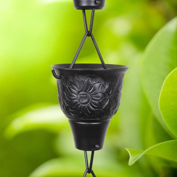 U-nitt 8.5 ft. Large Black Aluminum Sunflower Rain Chain 5502A