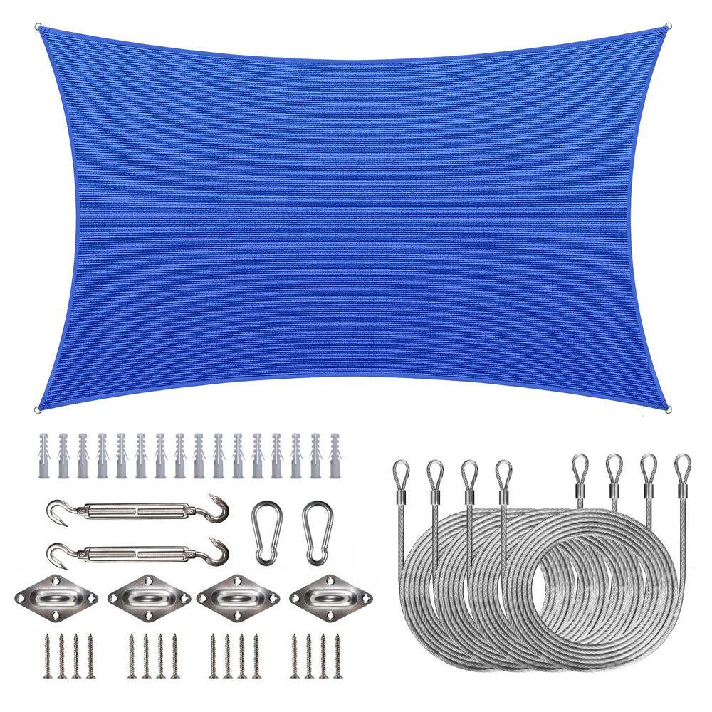 COLOURTREE 8 ft. x 14 ft. 190 GSM Blue Rectangle Sun Shade Sail with ...