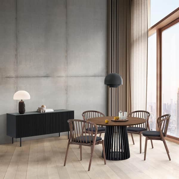 Armen Living Pasadena Echo 6-Piece Round Walnut Wood Top Dining Room Set Seats 4 SETRPA6ECWALBLK ...