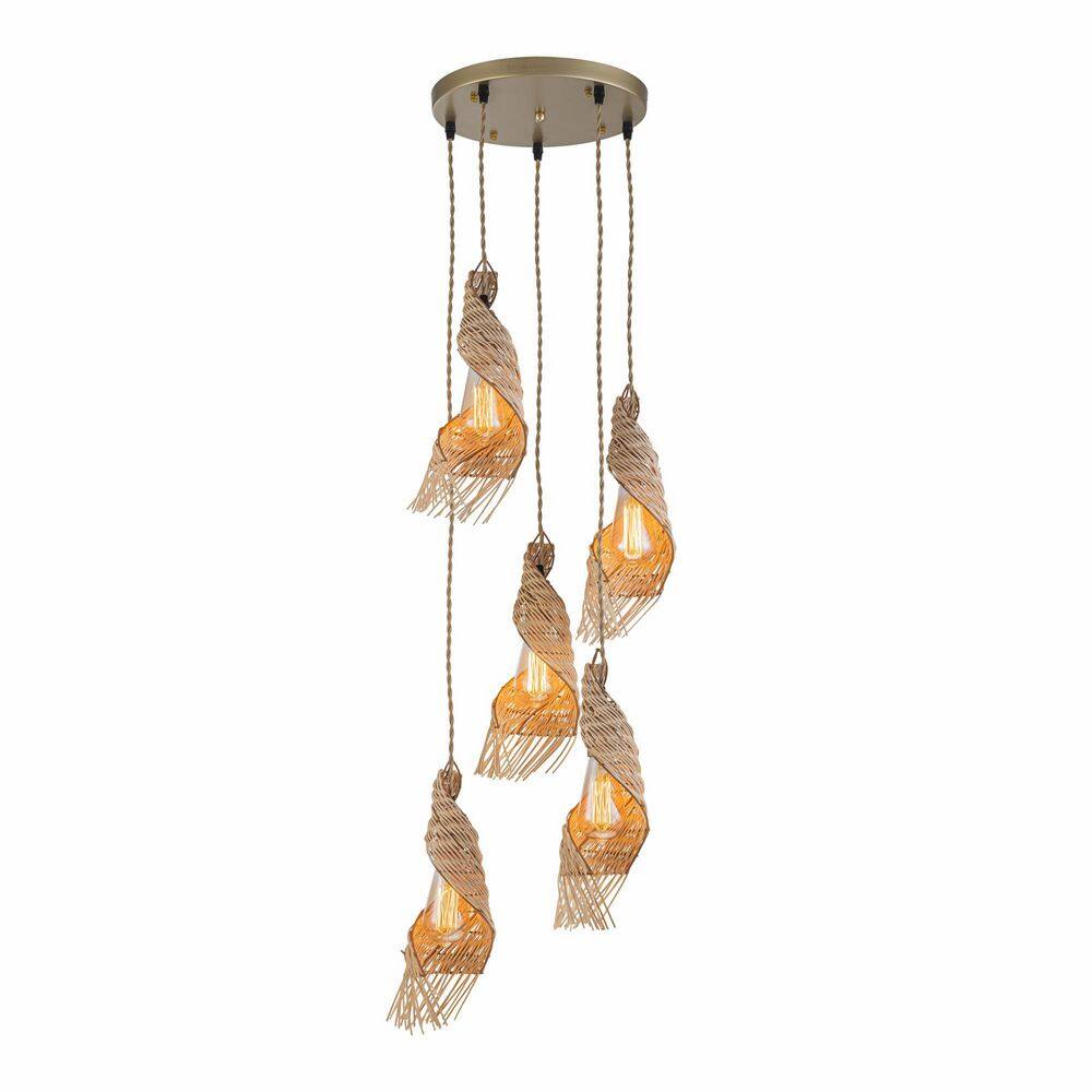 ELE Light & Decor Dena 60-W 5 Light Brushed Brass Multiple Rattan ...