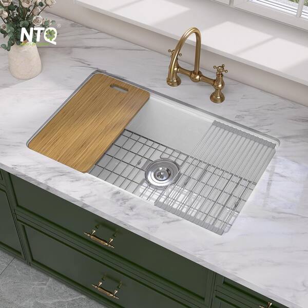 NTQ 33 in. Drop-In Undermount Sink Single Bowl White Farmhouse Sink ...
