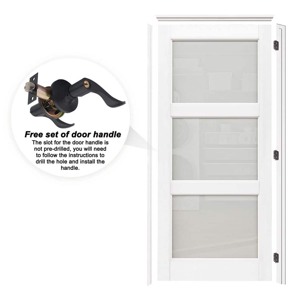 ARK DESIGN 36 in. x 80 in. Right 3-Lite Frosted Glass White Wood ...