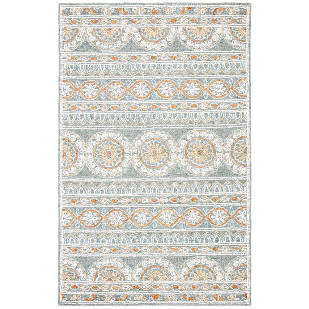 SAFAVIEH Blossom Gray/Ivory 8 ft. x 10 ft. Floral Border Area Rug ...