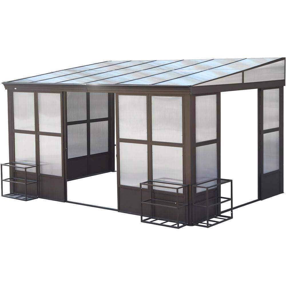 12 ft. x 14 ft. Dark Brown Outdoor Permanent Wall Mounted Solarium with ...