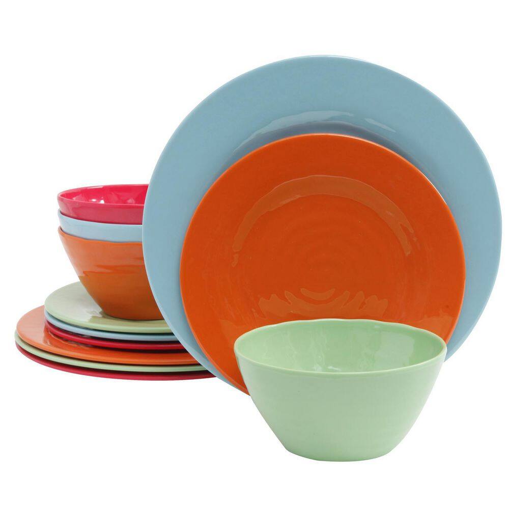 Gibson Home Brist 12-Piece Assorted Colors Melamine Dinnerware Set ...