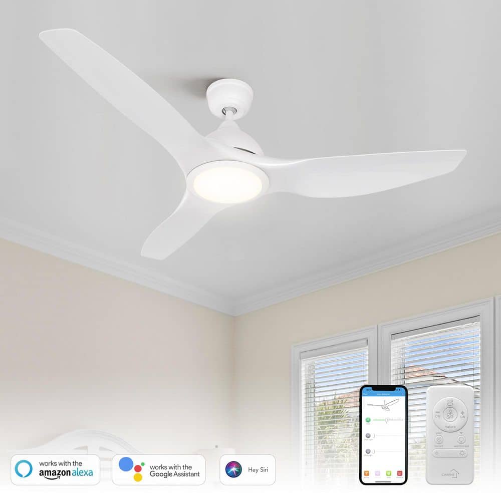 CARRO Cresta 52 in. Dimmable LED Indoor White Smart Ceiling Fan with ...