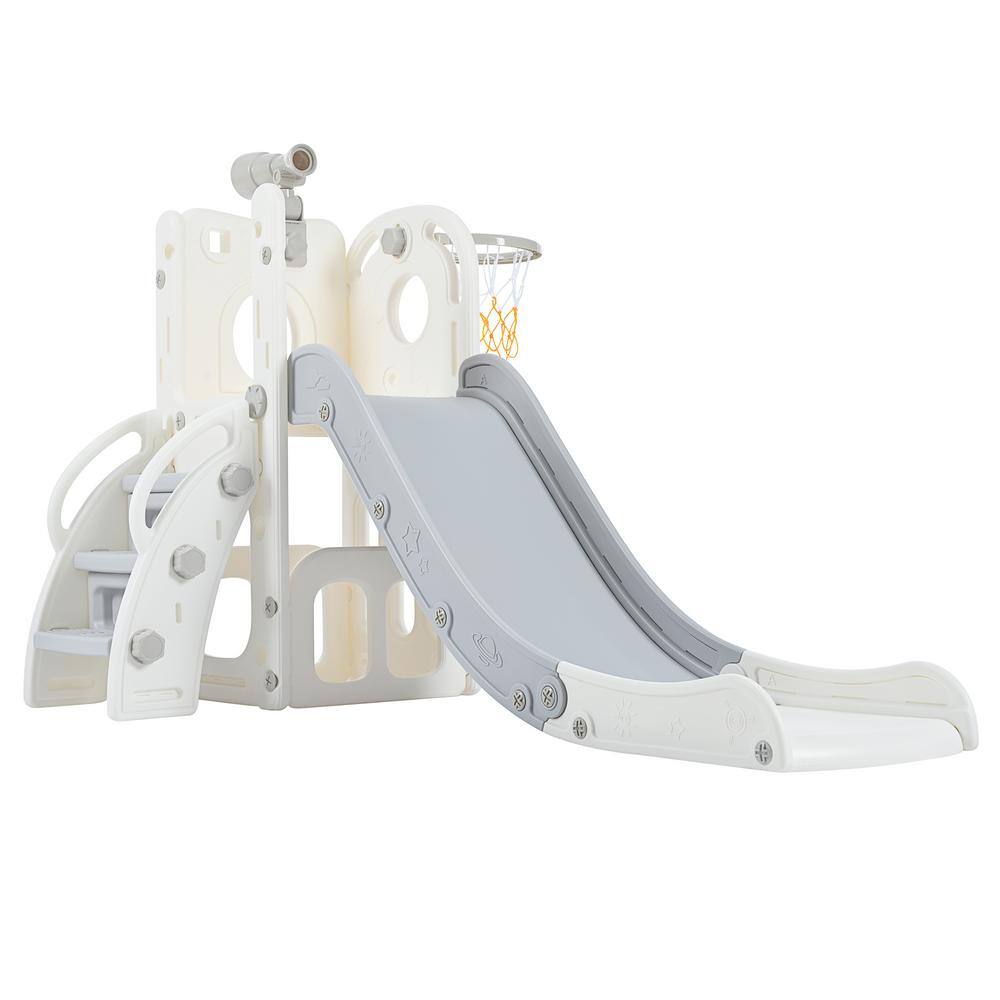 Grey and White HDPE Indoor and Outdoor Playset with Slide and Telescope ...