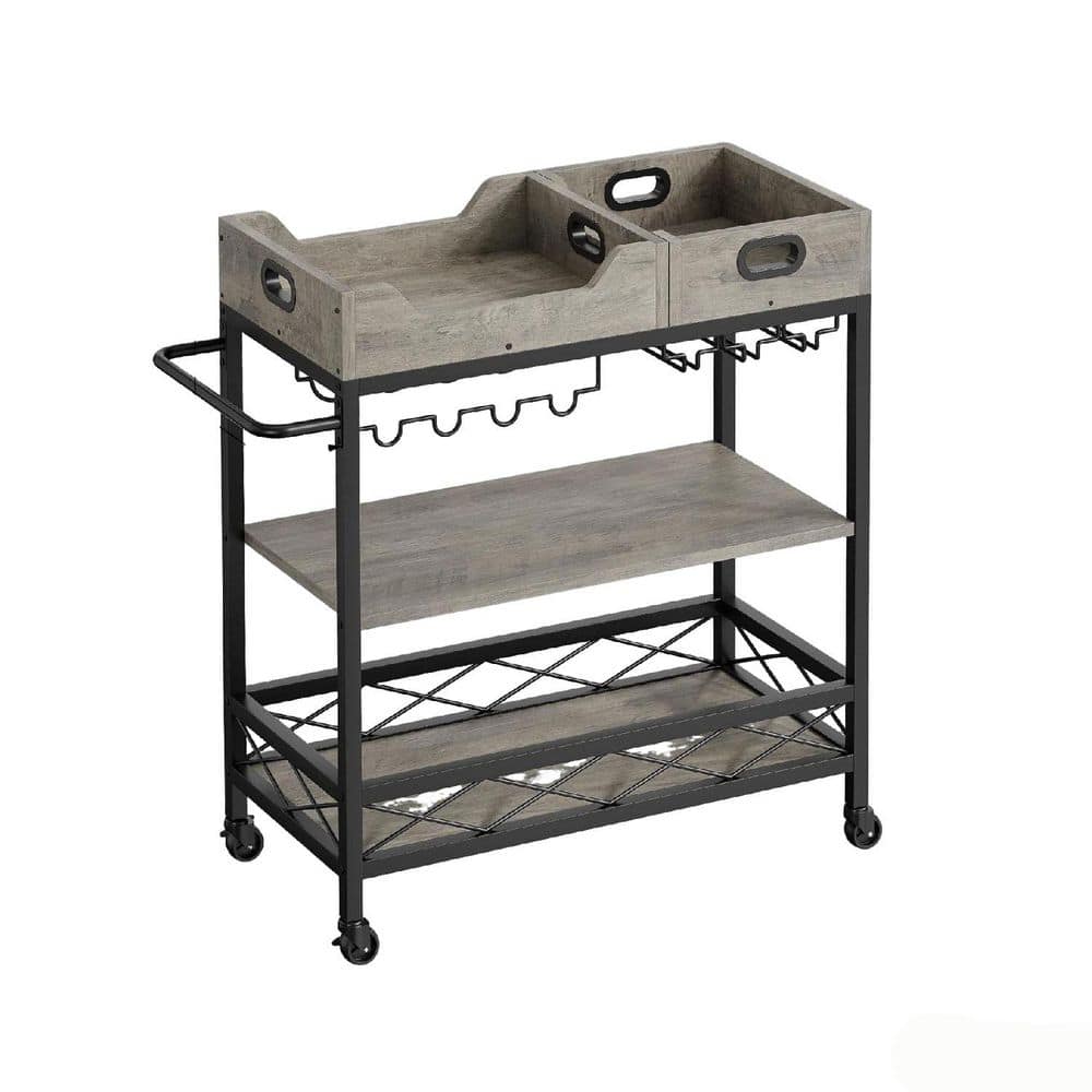36 in. x 32 in. Grey Wood Outdoor 3 Tier Cart with Wheels HPB81RSHVS ...