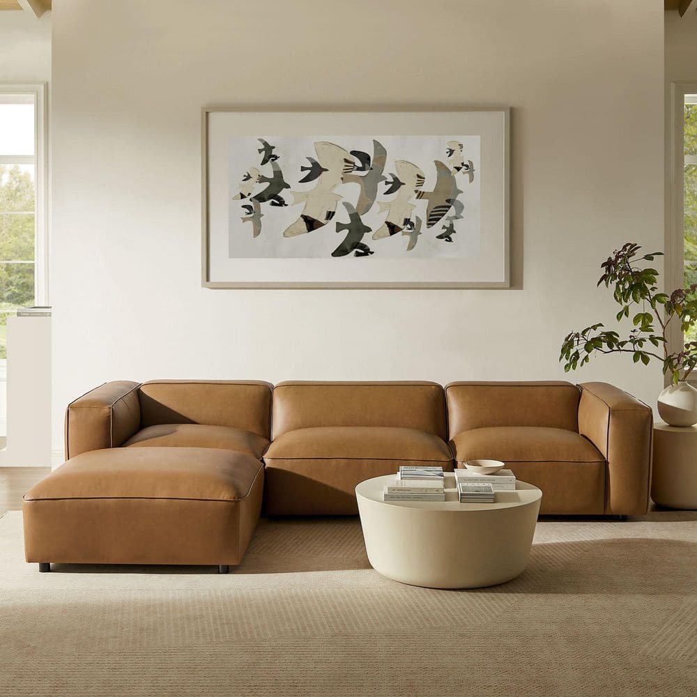 MODWAY Auren 128 in. Vegan Leather 4 Piece Modular Sectional Sofa in ...